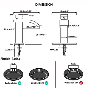 LOOPAN LED Bathroom Sink Faucet 1 Hole Waterfall Single Handle Faucet Black Glass Spout with Pop Up Drain Single Hole Bath Vanity Faucets for Sinks 2 Water Supply Lines