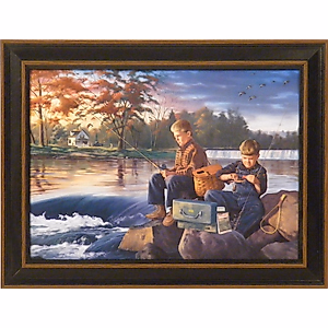 Fishing Buddies by Charles Freitag 12x16 Children Boys Art Print Wall Décor Framed Picture
