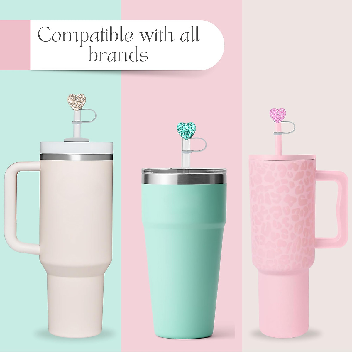 4 PCS Stanley Straw Cover Cap for Stanley Cup Straw Topper pack of 10mm, Cute Heart Straw Covers, 40 Oz Straw Caps Stanley Cup Tumblers Accessories