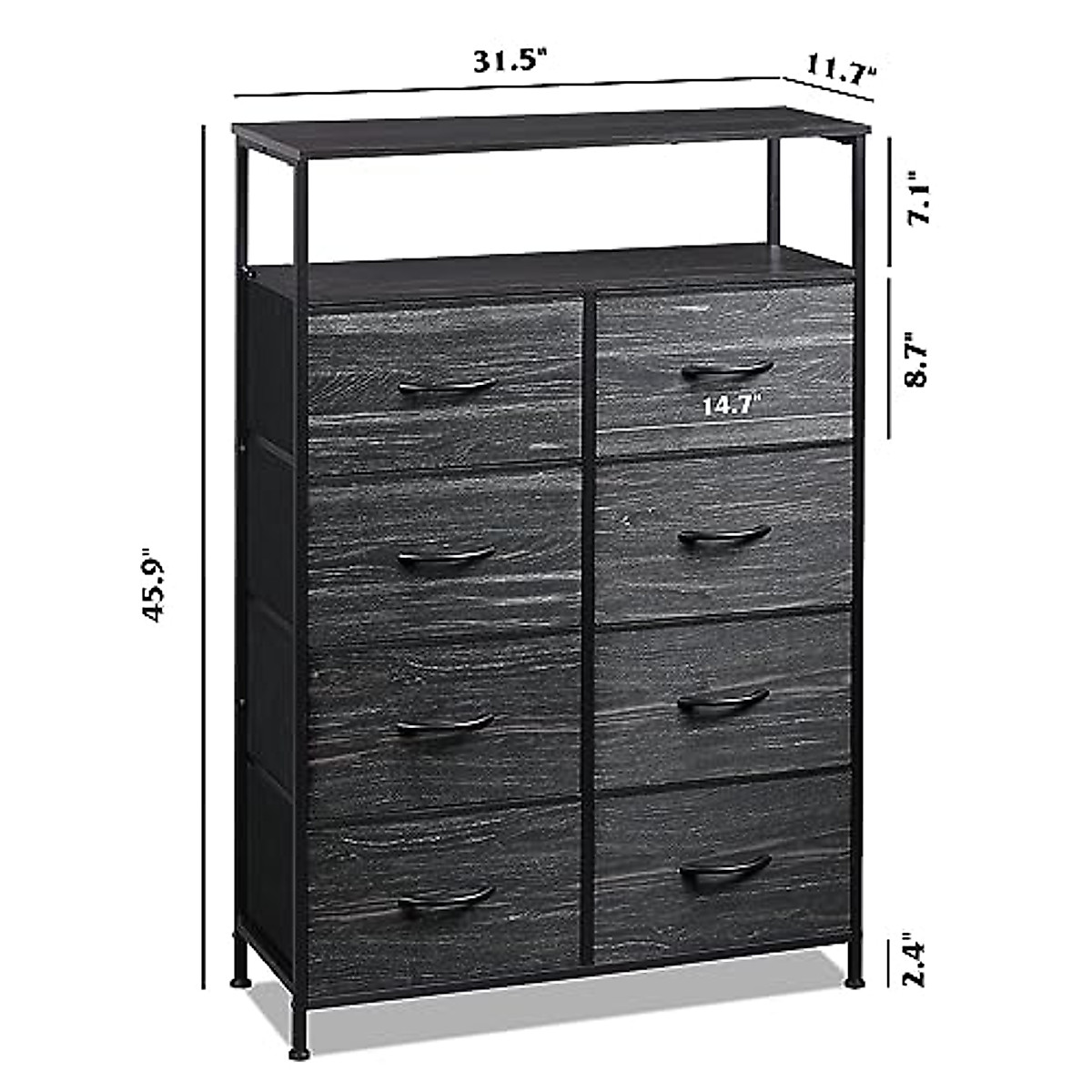WLIVE Fabric Dresser for Bedroom, Storage Drawer Unit,Dresser with 8 Deep Drawers for Office, College Dorm, Charcoal Black Wood Grain Print