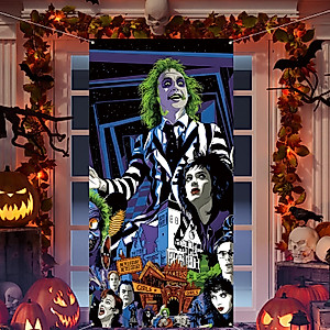 Scary Creepy Halloween Door Cover Classic Movie Role Photo Backdrop Horror Party Decorations and Supplies for Home-71×35''