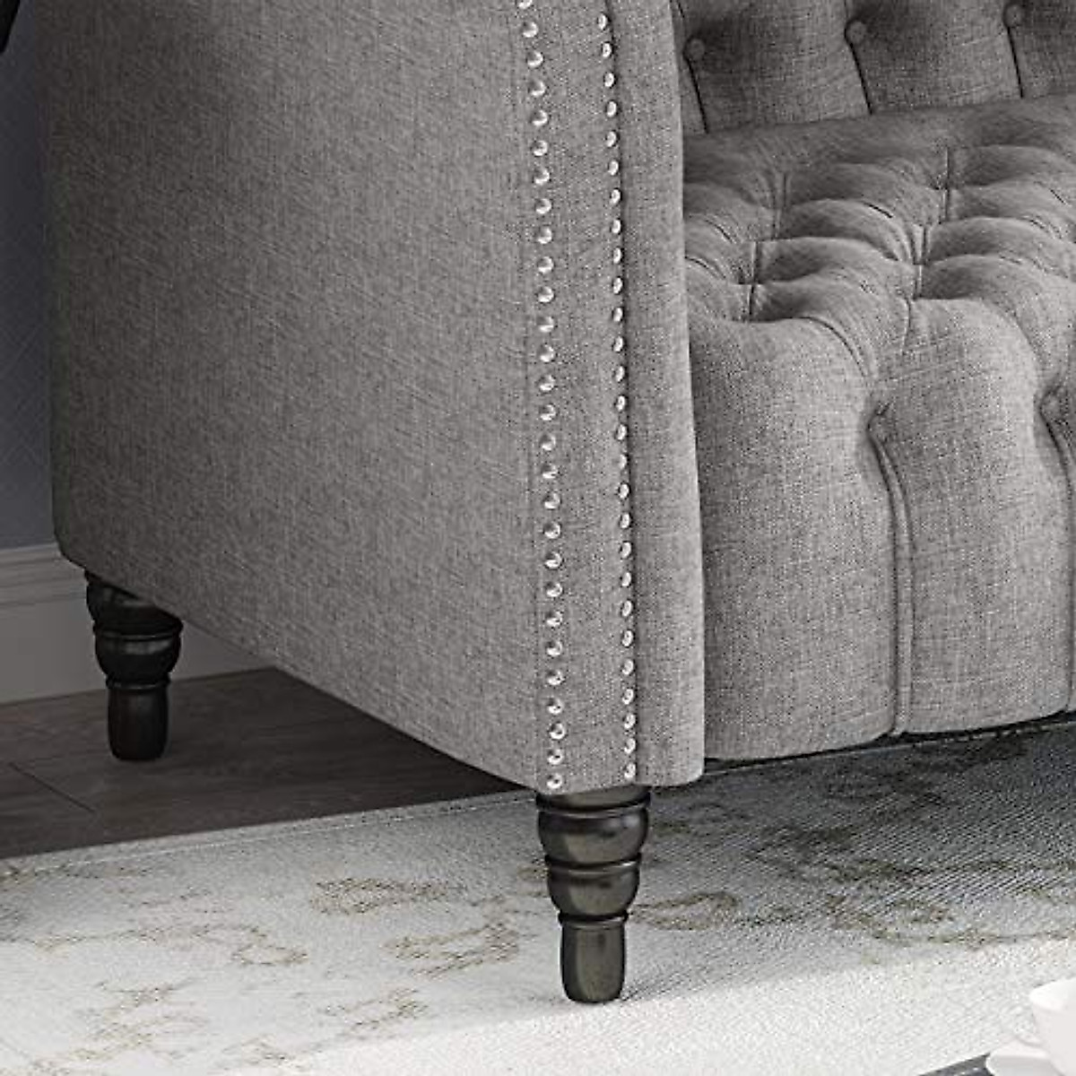 Christopher Knight Home Edgar Traditional Chesterfield Sofa with Tufted Cushions, Gray and Black