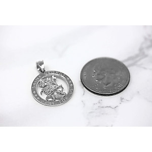 CaliRoseJewelry Sterling Silver Saint George Pray for Us Round Charm Pendant Necklace, 22"
