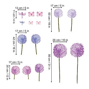 ufengke Purple Dandelions Wall Stickers Flowers Butterflies for Bedroom Kids Girls Nursery Living Room Wall Decoration