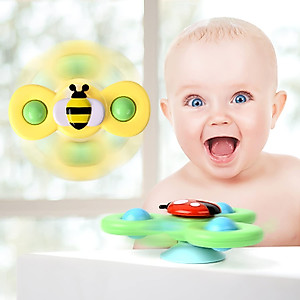 3PCS Suction Cup Spinner Toys for 1 2 Year Old Boys Spinning Toys 12-18 Months Sensory Toys for Toddlers 1-3 First Birthday Baby Gifts for Girls