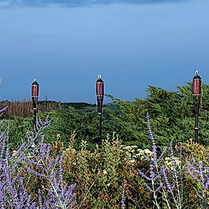 Backyadda Bamboo Tiki Torches for Outside with Extra-Large (16oz) Metal Canisters and Fiberglass Wicks for Longer Lasting Burn. Stands 59" Tall. Multiple Styles Available. (Burnt Sienna, 6 Pack)