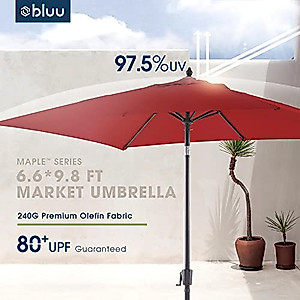 BLUU MAPLE Olefin 6.6 x 9.8 FT Patio Umbrella Outdoor Table Umbrellas, 36 Month Fade Resistance Olefin Canopy, Market Center Umbrellas with 8 Strudy Ribs & Push Button Tilt for Garden, Lawn & Pool (Apple Red)