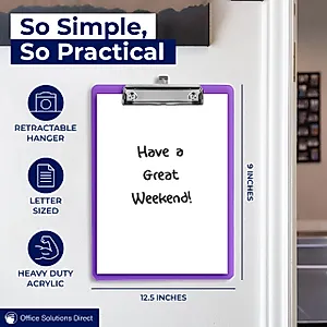 Plastic Clipboards (Set of 6) Multi Pack Clipboard (Colored Assorted) Strong 12.5 x 9 Inch | Holds 100 Sheets! Acrylic Clipboards with Low Profile Clip | Cute Clip Boards Board Clips