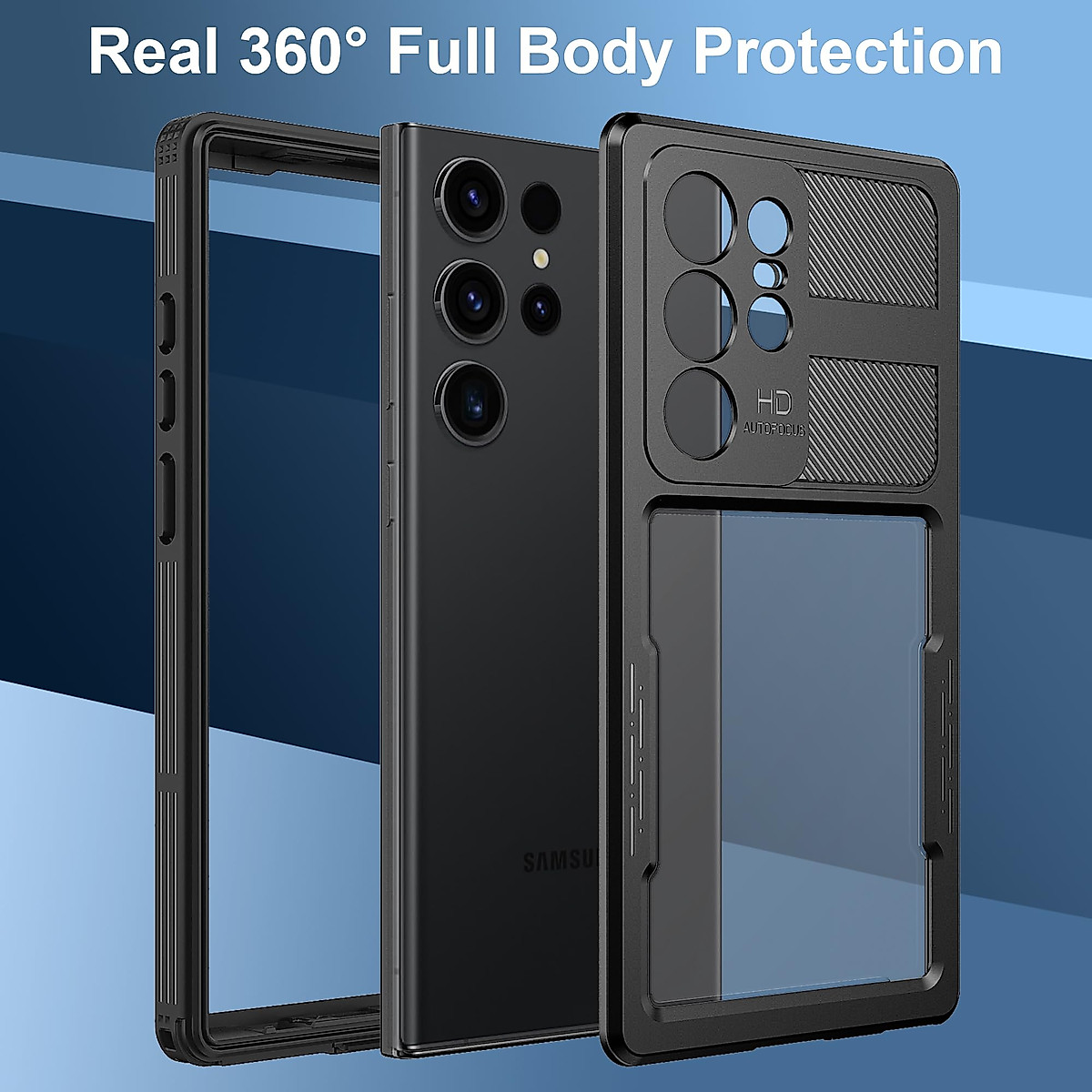 Ezanmull for Samsung Galaxy S23 Ultra Waterproof Case, with Built-in Screen Protector Dustproof Shockproof Full Body Underwater Protective Phone Case Cover for Samsung Galaxy S23 Ultra 5G 6.8"-Black