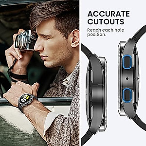 Tensea for Samsung Galaxy Watch 5 2022 & 4 2021 Waterproof Screen Protector Case 44mm Accessories, Protective Face Cover for 44 mm, Hard Bumper Built-in Tempered Glass Film Women Men