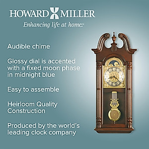 Howard Miller Maxwell Wall Clock 620-226 – Windsor Cherry Finish, Swan Neck Pediment, Vintage Home Décor, Brass Finished Pendulum, Quartz Dual-Chime Movement