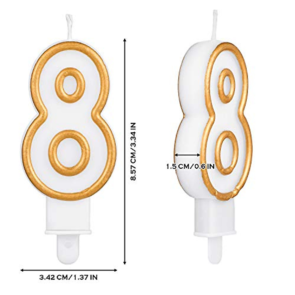 10 Pieces Cake Number Candles Birthday Numeral Candles Numbers 0-9 White Candles with Golden Edges Cake Topper Candle Decoration for Wedding Birthday Party Supply