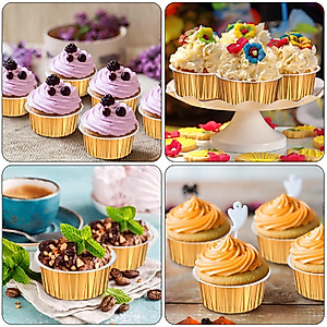 150 Pcs Aluminum Foil Baking Cup Disposable Ramekins with Lids 5oz Mini Cupcake Liners Flan Mold Mini Cake Pans with Lids Disposable Cake Tins for Pudding Desert Creme Brulee (Gold, Silver)