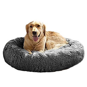 MFOX Calming Dog Bed (L/XL/XXL/XXXL) for Medium and Large Dogs Comfortable Pet Bed Faux Fur Donut Cuddler Up to 25/35/55/100lbs