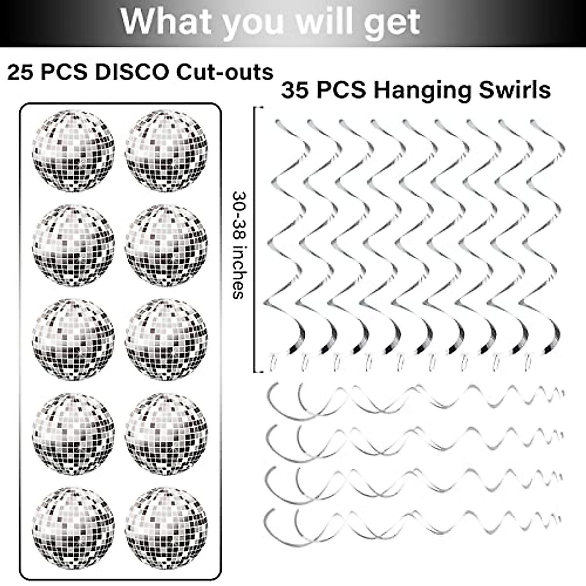 60 Pieces Disco Party Decorations 70s Disco Ball Hanging Swirls 70's Party Hibiscus Swirls Ceiling Decoration for Retro Disco Fever Party Boogie Party 1970s Birthday Party Hippie Party Favors Supplies