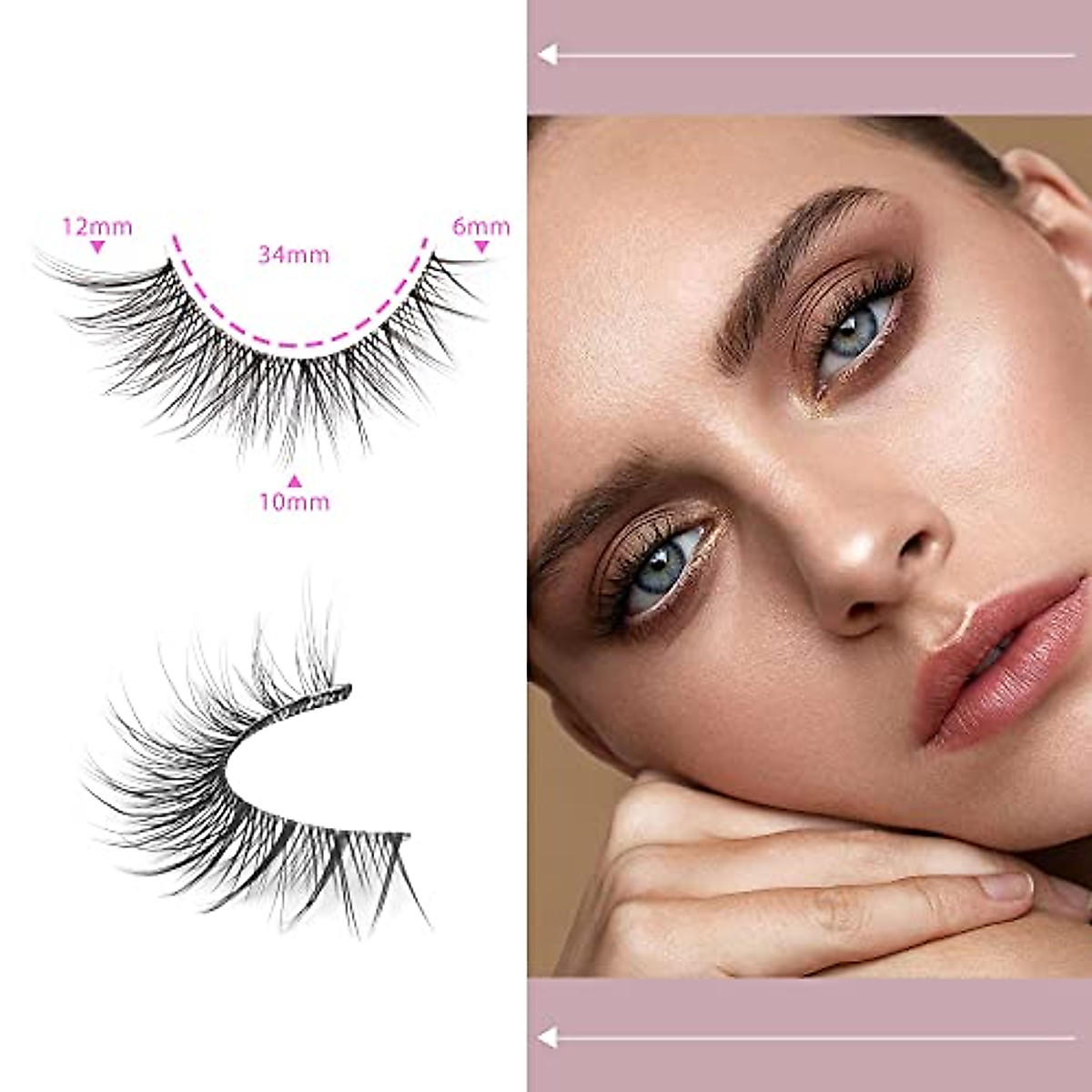 Fake Eyelashes Natural Short Cat Eye Lashes Clear Band Fluffy Wispy False Eyelashes 8 Pairs by Yawamica