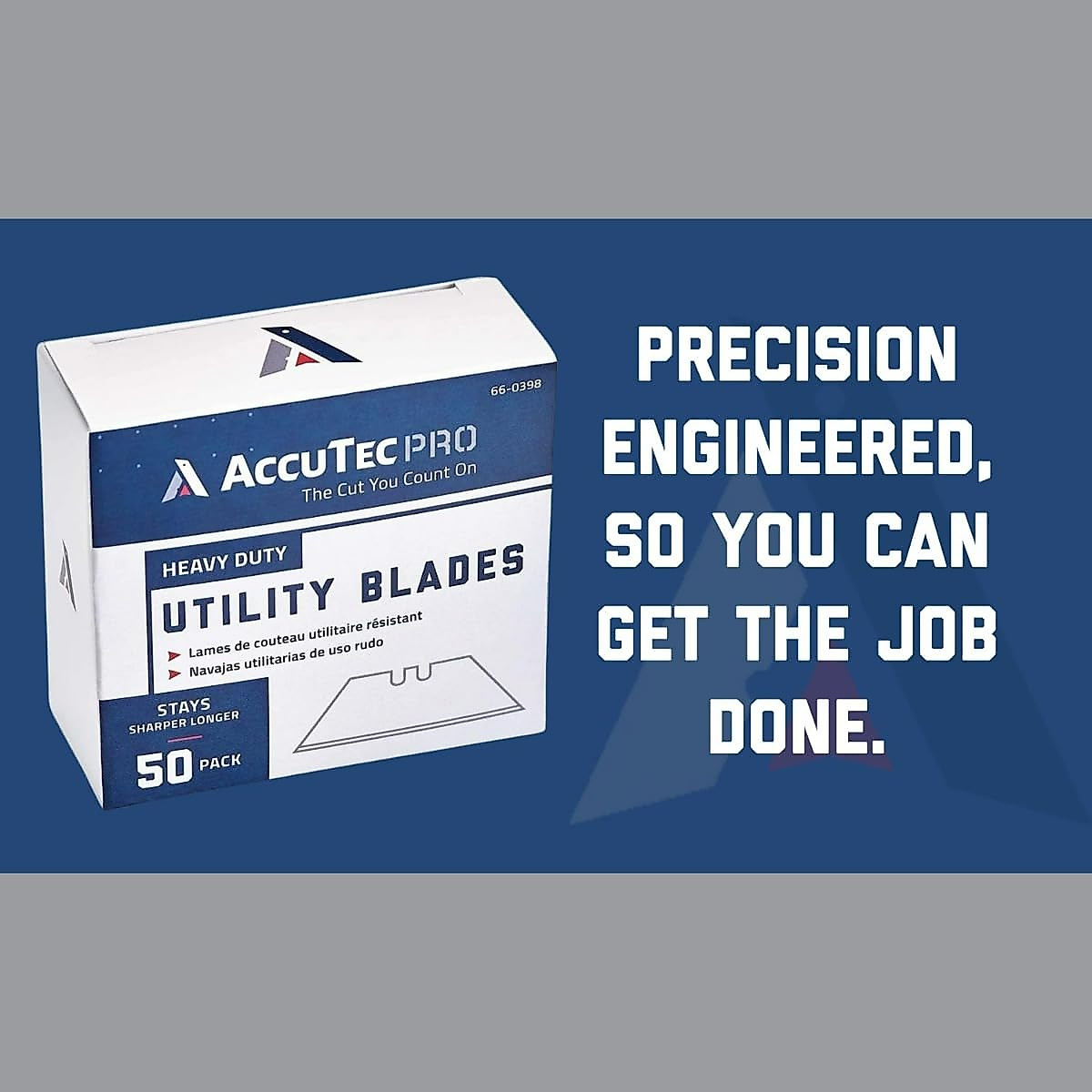 AccuTec Pro 2-Notch Utility Knife Blades with Dispenser - Precision Made with High Carbon Steel for Extra Durability - 50 Pack - APBL-8022