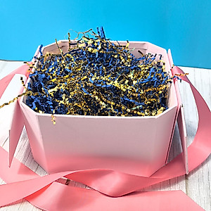 Keoferlo Crinkle Cut Paper 1/2 LB Baskets Shred Filler Paper Metallic Gold and Blue Craft Confetti Grass Raffia for Baskets Gift Wrap Decorations Display Merchandise (Metallic Gold and Blue)