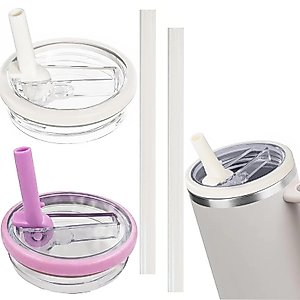 2 Replacement 40 oz. Non-Tipping Lids with Straws Spill-Proof, Leak-Proof, Non-Tipping Lids for Stanley Quencher (White + Purple)
