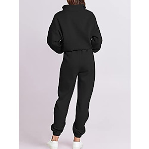 ANRABESS Women's Oversized Long Sleeve Lounge Sets Casual Top and Pants 2 Piece Outfits Sweatsuit with Pockets Black Ci776-hei-S