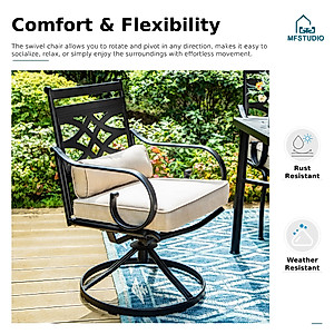 MFSTUDIO 4 Piece Black Patio Dining Chairs with Beige Thick Cushions,Outdoor Furniture Metal Chairs with Armest for Garden, Poolside, Backyard, Bistro