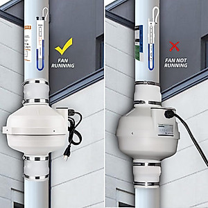 Dcfairfan 4x3 Radon Installation Kit, Radon Mitigation System Inline Duct Fan IP67 Waterproof, Indoor Outdoor Ventilatio Commercial/Residential, Manometer, System Alarm