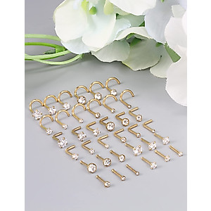 Vsnnsns 18G Nose Rings for Women 316L Surgical Stainless Steel L Shaped Nose Studs Screw Bone Nose Rings Piercings 18 Gauge Nostril Piercing Diamond CZ 1.5mm 2mm 2.5mm 3mm 3.5mm 4mm Gold