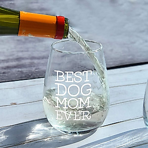 Best Dog Mom Ever Wine Glass Dog Mom Wine Glass Dog Wine Glass Dog Gifts for Dog Mom Mother Dog Lovers Birthday Mothers Day Gifts for Dog Mom from Daughter Son with Gift Box Thicken 15 Ounce White