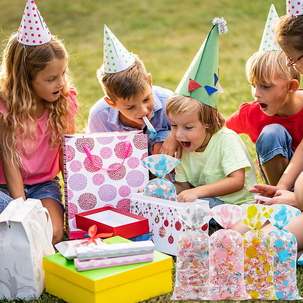 NEPOG 120Pcs Polka Dot Cellophane Bags, Cellophane Treat Bags, Goodie Candy Favor Bags with Twist Ties for Wedding Kids School Lunches Baby Shower Birthday Party Supplies