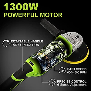 COMOWARE Buffer Polisher for Car Detailing, 7 Inch/6 Inch Car Buffers and Polishers Kit, 6 Variable Speed 600-4000 RPM, 1300W Car Polisher, Polishing Machine for Sanding, Polishing, Waxing