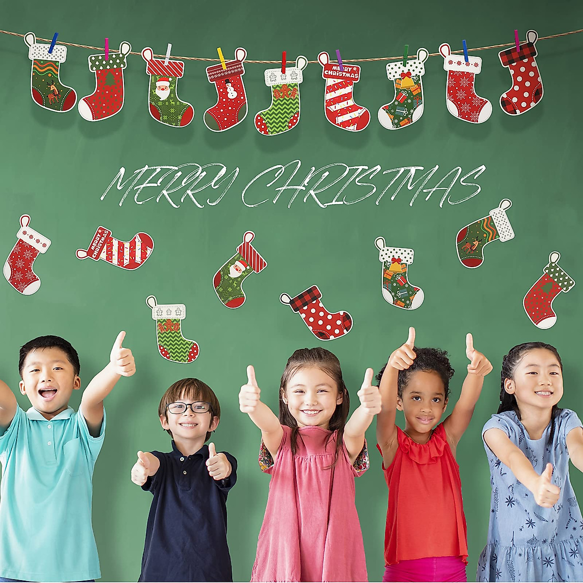 45 Pieces Christmas Stocking Cutouts Assorted Xmas Stocking Cutouts Christmas Classroom Bulletin Board Decoration for Christmas Classroom Indoor Decoration