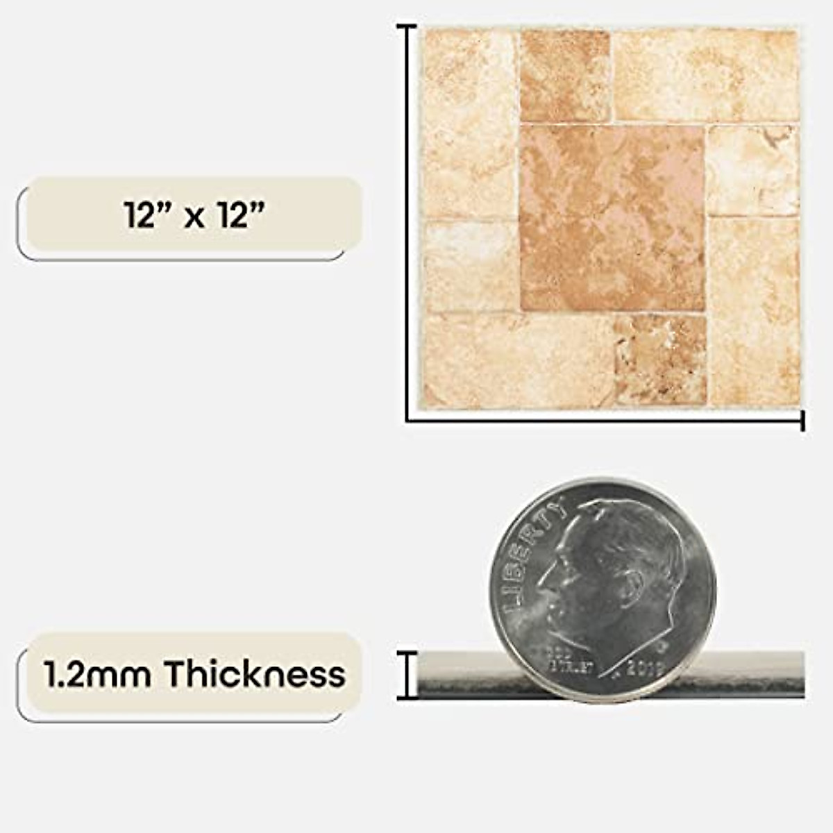 Nexus Self Adhesive 12-Inch Vinyl Floor Tiles, 20 Tiles - 12" x 12", Beige Terracotta Pattern - Peel & Stick, DIY Flooring for Kitchen, Dining Room, Bedrooms & Bathrooms by Achim Home Decor