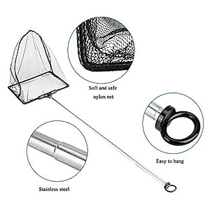Lpraer Aquarium Fish Net 5" x 6" Fish Net with Extendable 7.4"-16.3" Telescopic Stainless Steel Long Handle Fine Mesh Fish Net for Fish Tank
