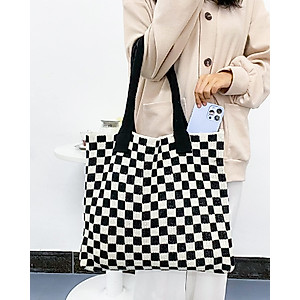 Stizimn Crochet Bags for Women Summer Beach Tote Bag Large Capacity Shoulder Bag Aesthetic Hobo Bag Knit Bag Hippie Bag (Black-C)