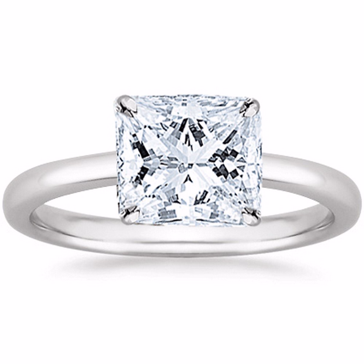 14K White Gold 2 Carat Lab Grown Solitaire Princess Cut Diamond Engagement Ring (2 Ct,E-F Color VS1-VS2 Clarity)