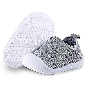 GRACE ORCHID Baby Boy Girls First-Walking Training Shoes Rubber Sole Toddlers Infant Non-Skid Slipper Floor Sneaker Breathable House Shoes Socks(A12-Grey,M)