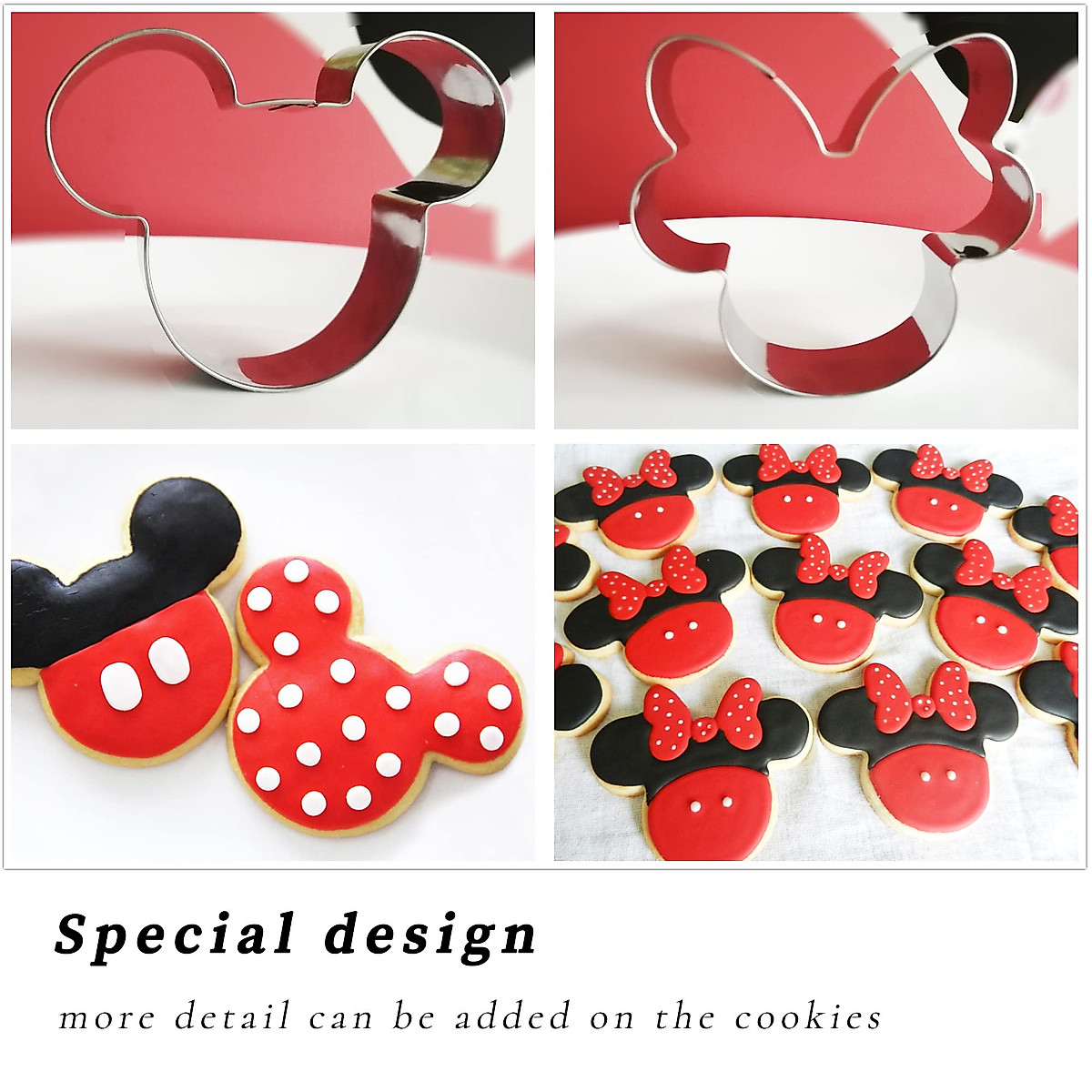 XUNMEINT Minnie mouse Cookie Cutter Set with Storage Box, Mickey, Minnie, Glove, Donald, Winnie the Pooh, Kitty Cat, Bow shapes Sandwich Cutters,8 Pcs Fondant Cutter for Kids