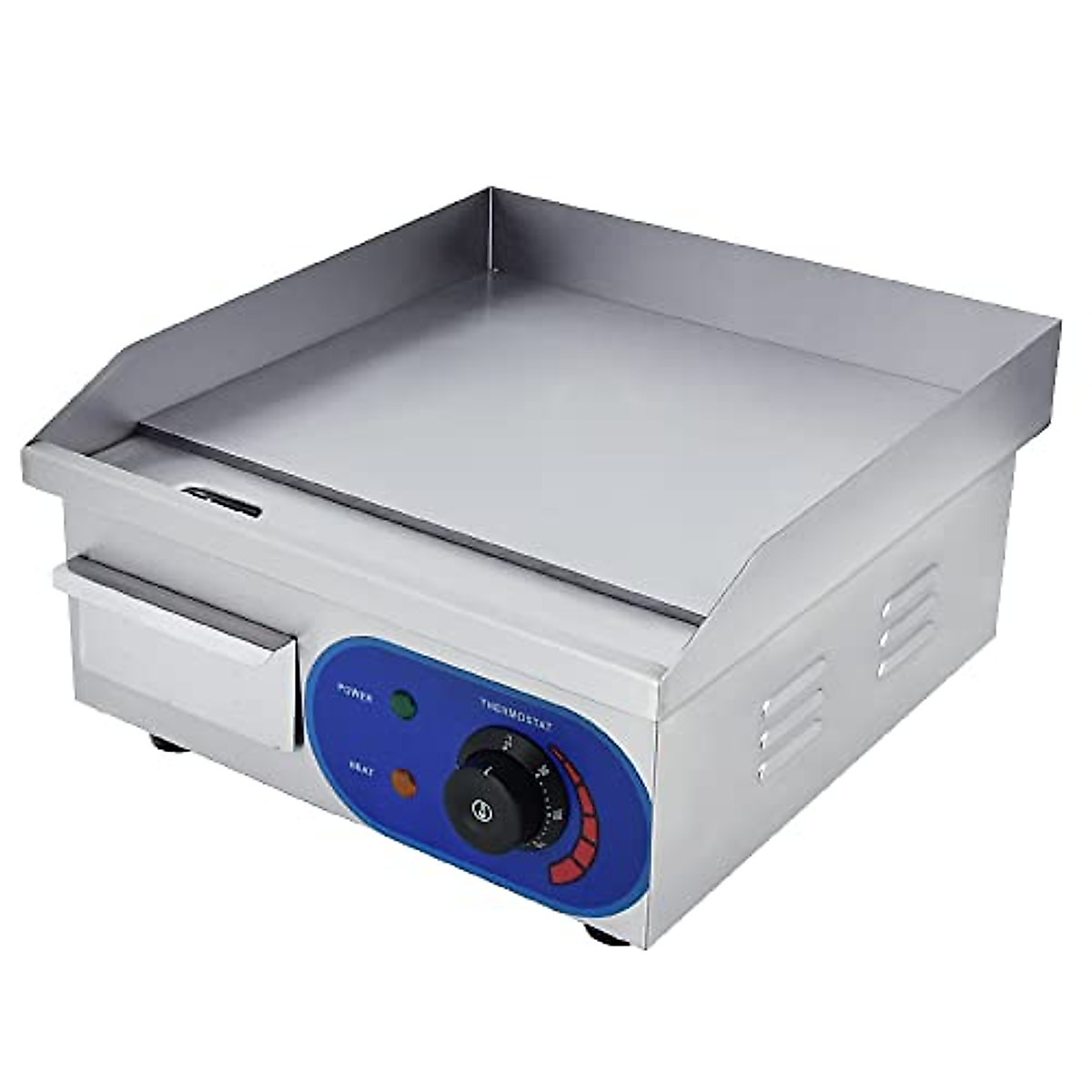 TAIMIKO Commercial Electric Griddle, Electric Flat Top Grill, Stainless Steel Electric Countertop Griddle with Drip Hole, Temperature Control 50-300℃ (14inch)