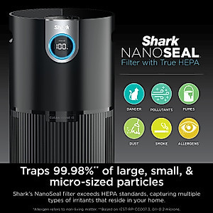 Shark HP202 Clean Sense Air Purifier MAX for Home, Allergies, HEPA Filter, 1200 Sq Ft, XL Room, Living Room, Whole Home, Captures 99.98% of Particles, Pollutants, Dust, Smoke, Allergens & Smells, Grey