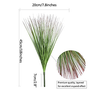 Ivalue 18" Artificial Plants Onion Grass Greenery Wheat Grass Stems Faux Shrub PVC Green Grass Plants Outdoor Indoor Home Garden Planter Decor Pack of 4 (Green, 4)
