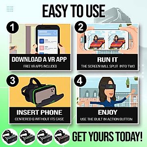 Virtual Reality Headset for Kids - for Android | Includes Built-in Button + Remote Controller for Android | VR Goggles Set for Phones 4.5"-6.5" - Green