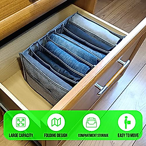 FELOTTE Clothes Drawer Organizer for Jeans, Wardrobe Clothes Organizer for Folded Clothes, Clothes Storage Organizer for Jeans, Leggings, Pants, Dresses, Sweater, T-Shirts (Medium, Grey)