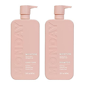 MONDAY HAIRCARE Moisture Shampoo + Conditioner Set (2 Pack) 30oz Each, Dry, Coarse, Stressed, Coily & Curly Hair, Made from Coconut Oil, Rice Protein, Shea Butter, & Vitamin E, 100% Recyclable Bottles