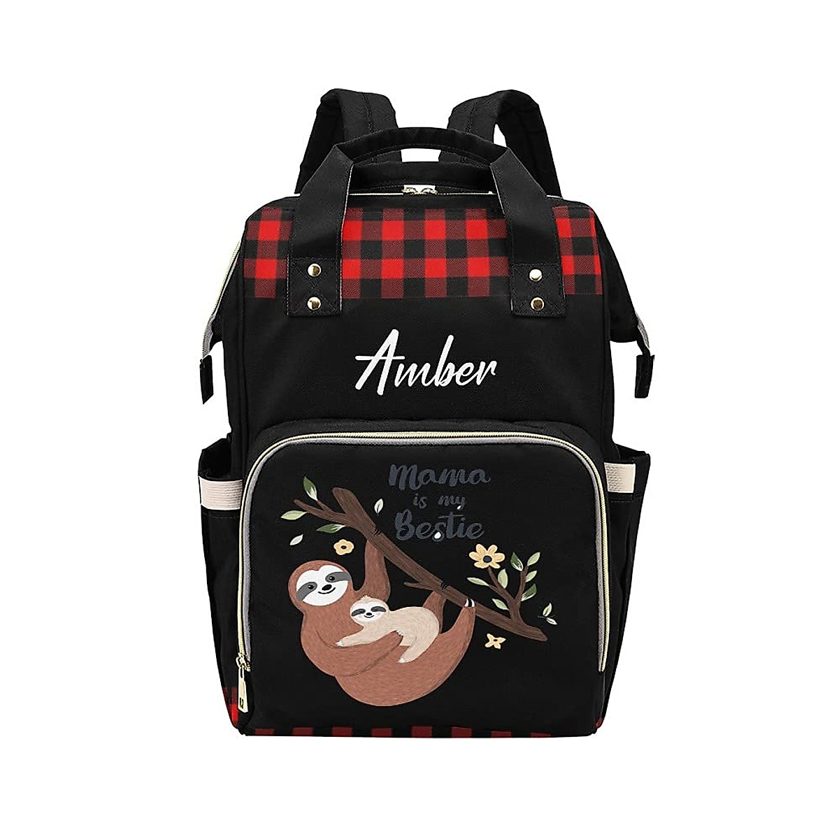 Anneunique Grid Koala Diaper Bags Backpack with Name Personalized Baby Bag Nursing Nappy Bag Travel Tote Bag Gifts for Mom Girl,10.83 x 6.69 x 15 Inch