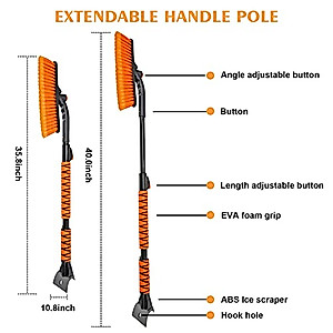 Aoryoa 44" Ice Scraper and Extendable Snow Brush, Ice Scraper for Car Windshield Detachable Snow Removal Tool with 360°Pivoting Brush Head Ergonomic Foam Grip Telescoping Brush for Cars Trucks SUVs