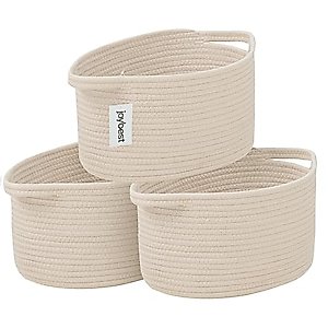 joybest Storage Baskets for Shelves, Cotton Woven Baskets for Organizing, Rope Baskets with Handles for Nursery Organizer Towels Swaddle Blankets Baby Clothes Diaper Candy
