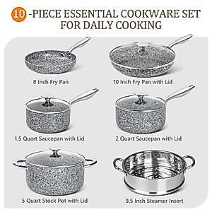 Michelangelo Pots and Pans Set, Stone Cookware Set with Super Nonstick Results, Stone Pots and Pans Set - 8 piece