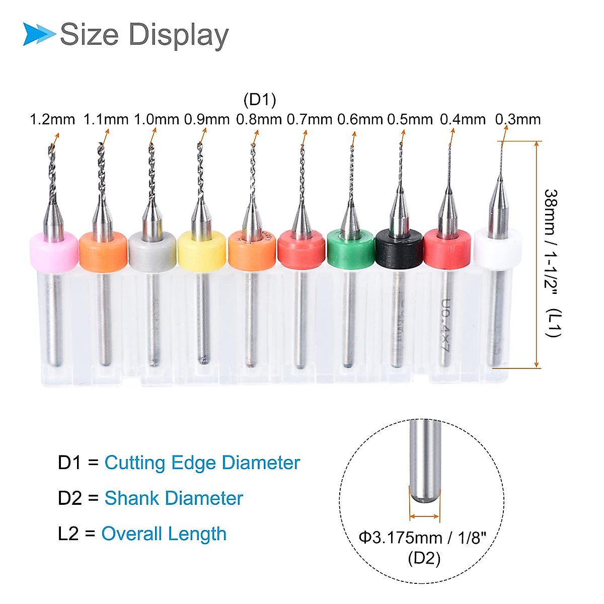CoCud Micro PCB Drill Bits, 1/8" Shank 0.3mm-1.2mm Cutting Edge, Print Circuit Board Drill Bit - (Applications: for CNC Drilling Engraving Machine), 2-Set (20-Pieces)