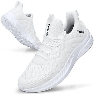 Feethit White Tennis Shoes for Mens Casual Non Slip Walking Sneakers Comfortable Slip on Sneakers for Gym Jogging 7.5