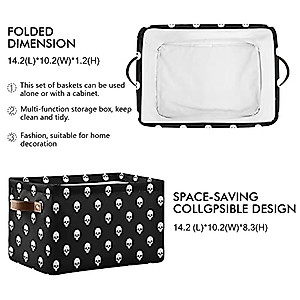Skull Skeleton Pattern Cube Storage Bin with Handle Collapsible Laundry Storage Basket Rectangle Container Box for Home Office Closet Shelves 1 Pack